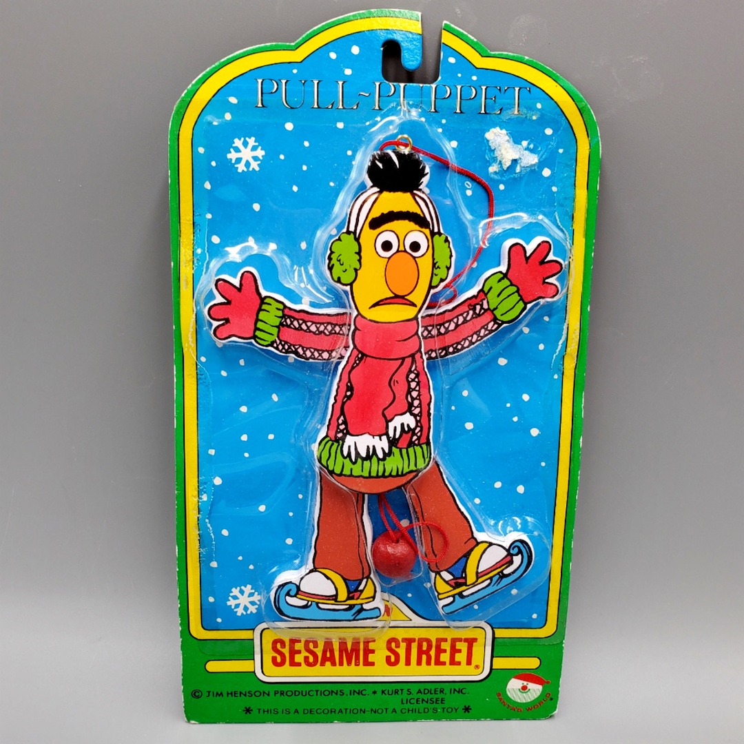 Sesame Street Pull Puppet Bert Ice Skating Wooden Red String Kurt Adler ...
