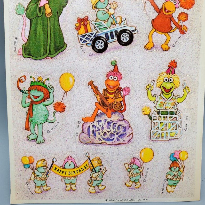 Vintage Fraggle Rock Stickers Happy Birthday Party 1983 One Sheet ...