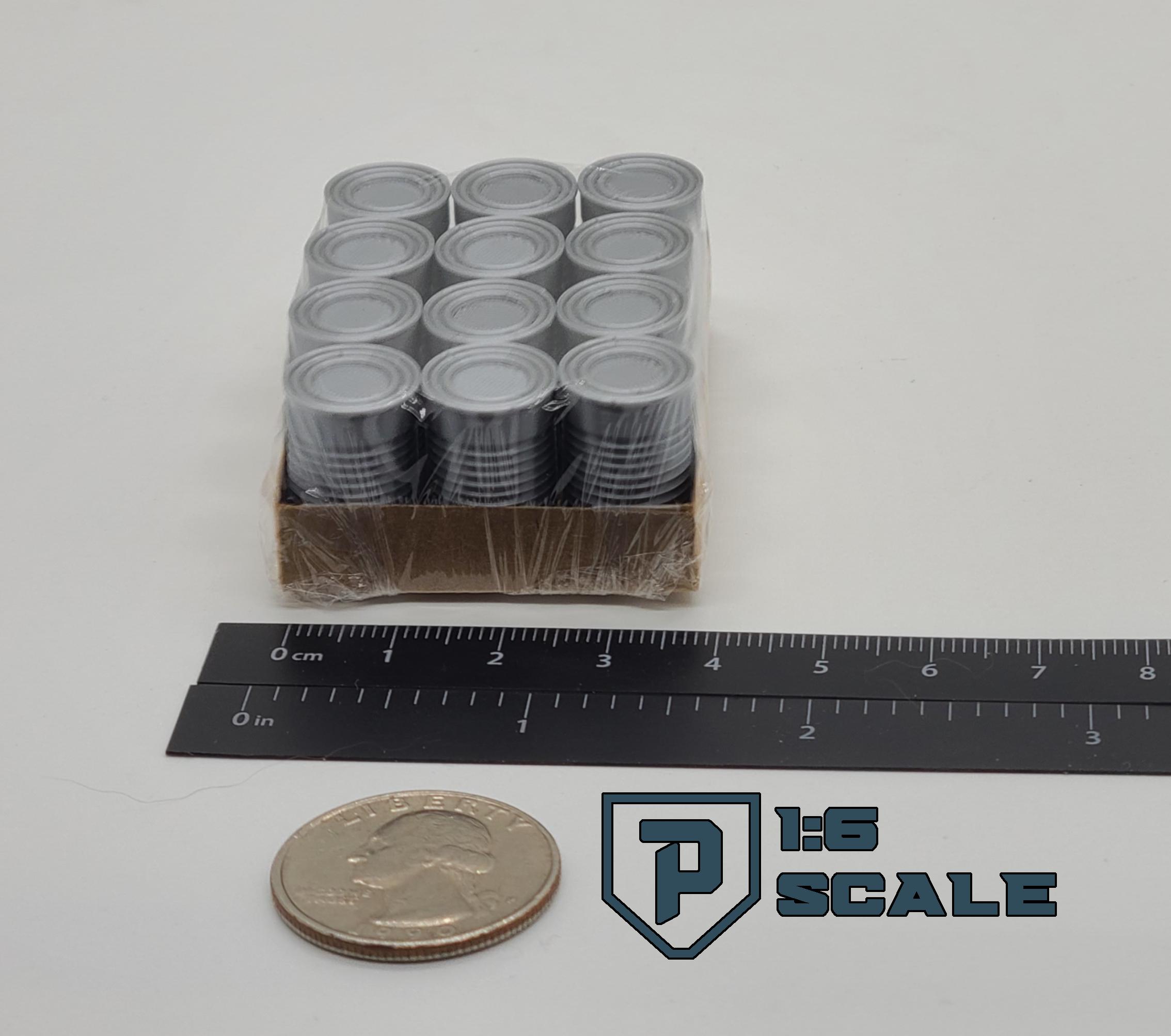 1:6 Scale 12 Pack Food Cans W/ Cardboard Carton and Can Opener 3D ...
