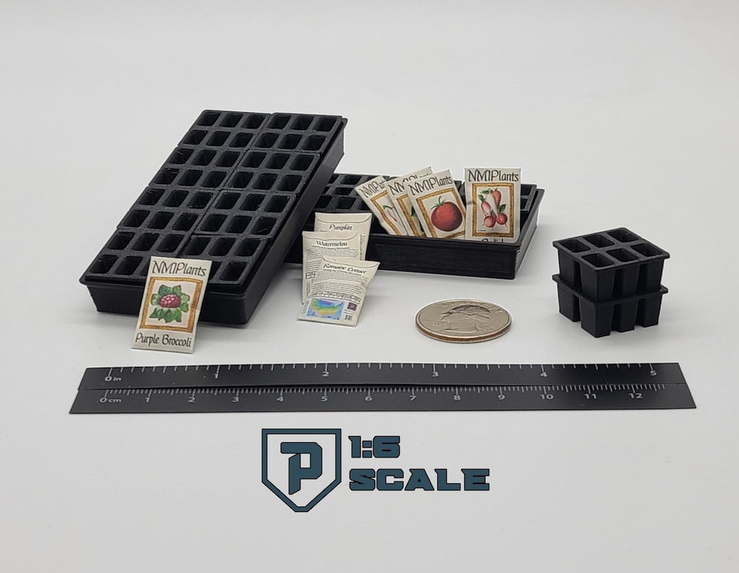 1:6 Scale 2 Pack Seed Starting Trays With Inserts & 8 Seed Packets 3D ...