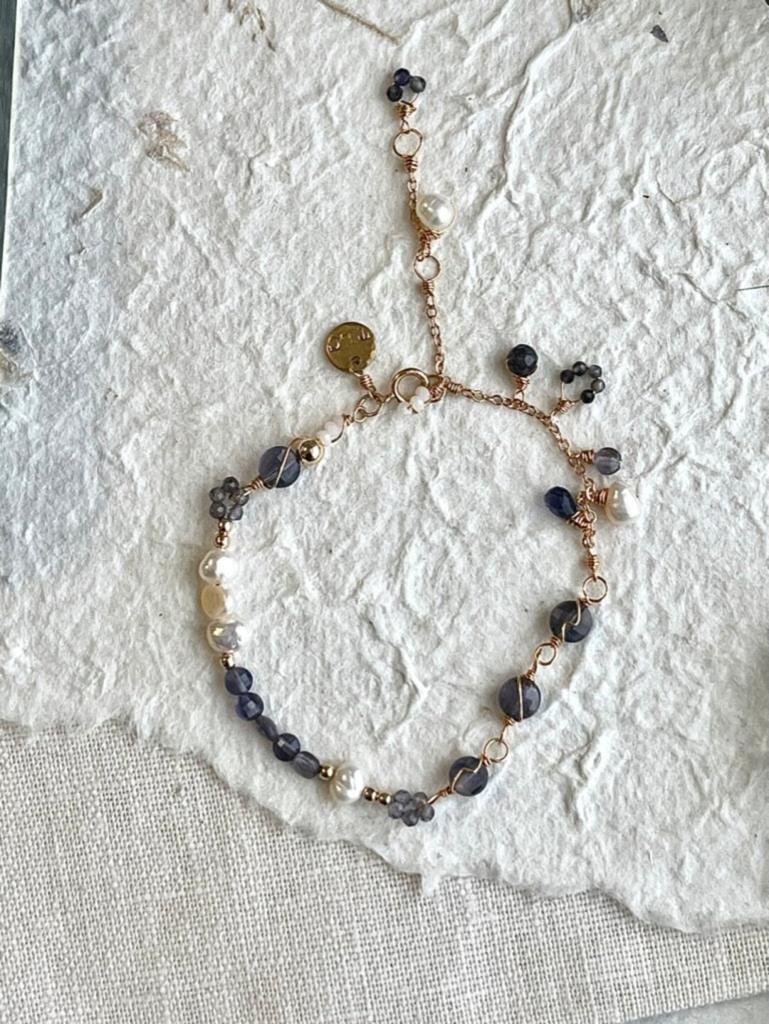 Delicate Gold Filled Bracelet: Iolite, Pearl, and Crystal Charms - Etsy