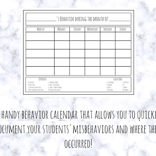 Behavior Calendar PRINTABLE Classroom Behavior Chart for - Etsy