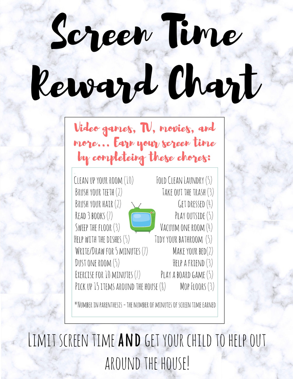 Screen Time Reward Chart - Etsy