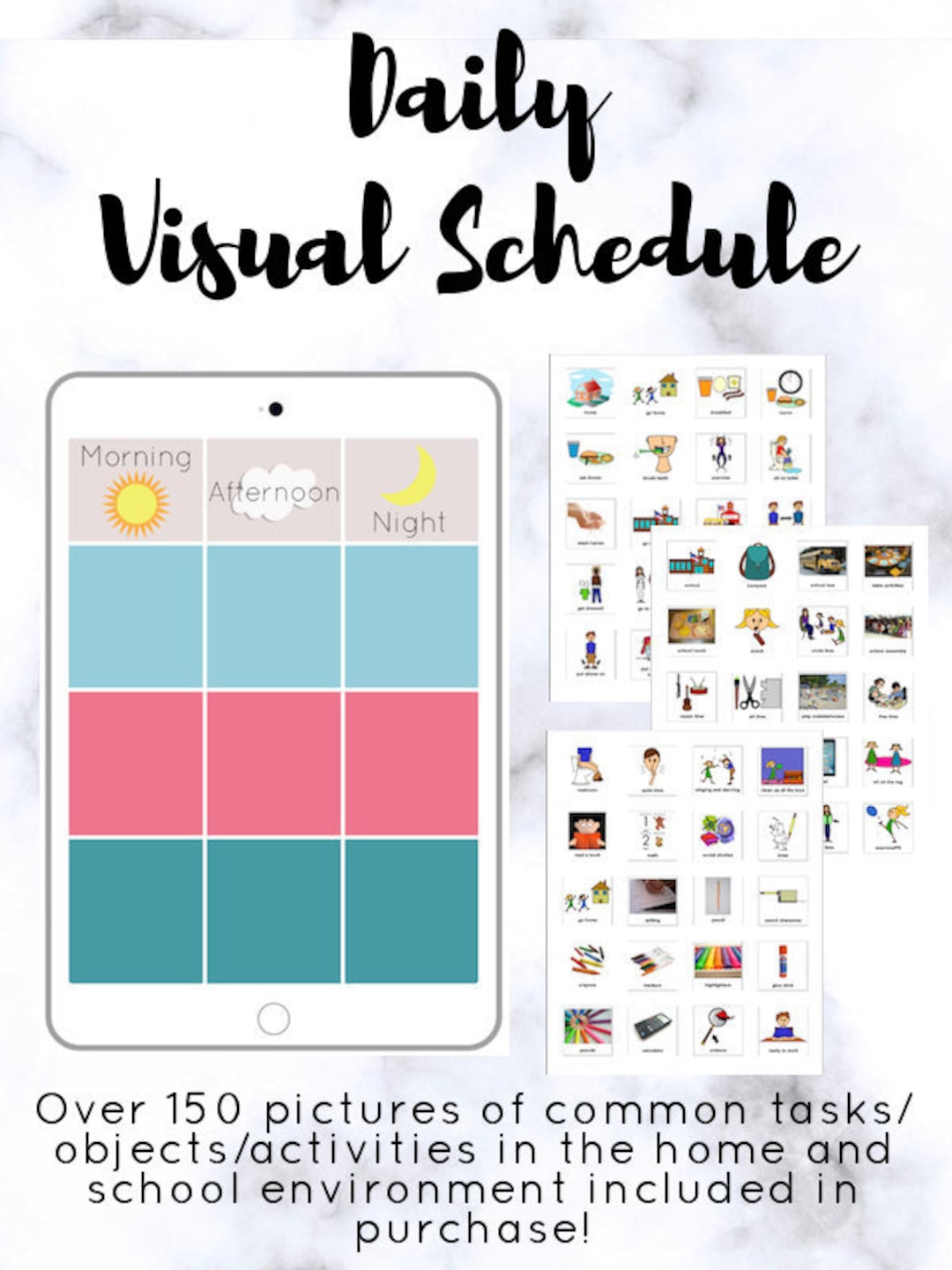 Visual Schedule Printable With PECS Divided by Time of Day (chore Chart ...