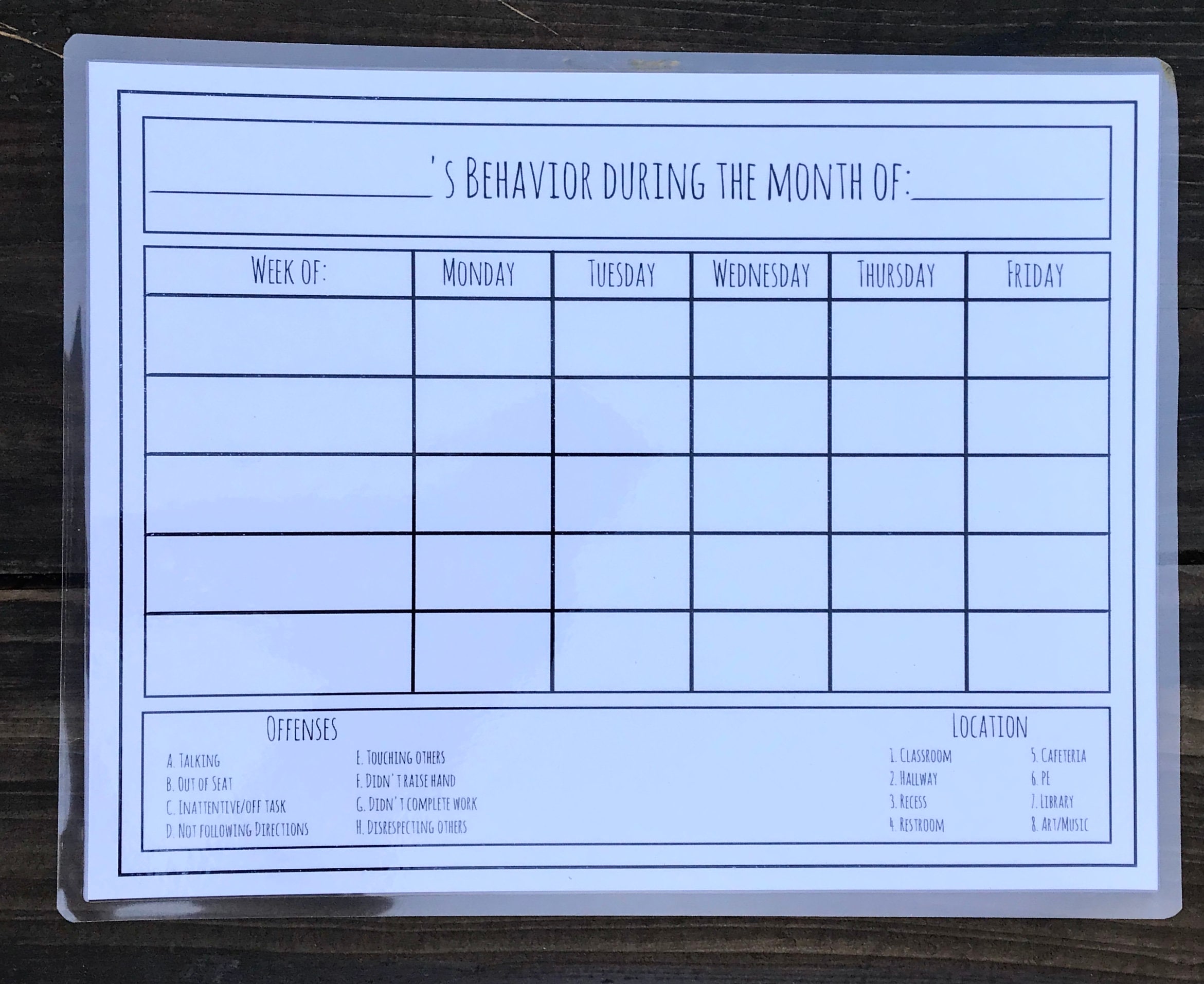 Behavior Calendar [PRINTABLE] Classroom Behavior Chart for Classroom ...