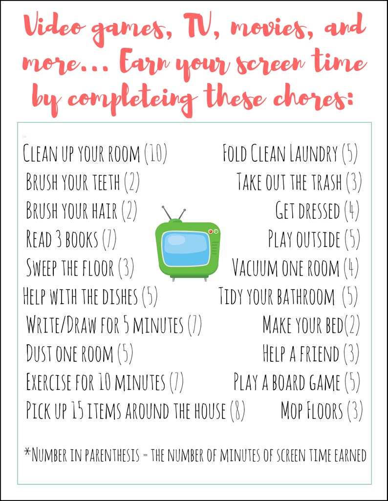 Screen Time Reward Chart - Etsy