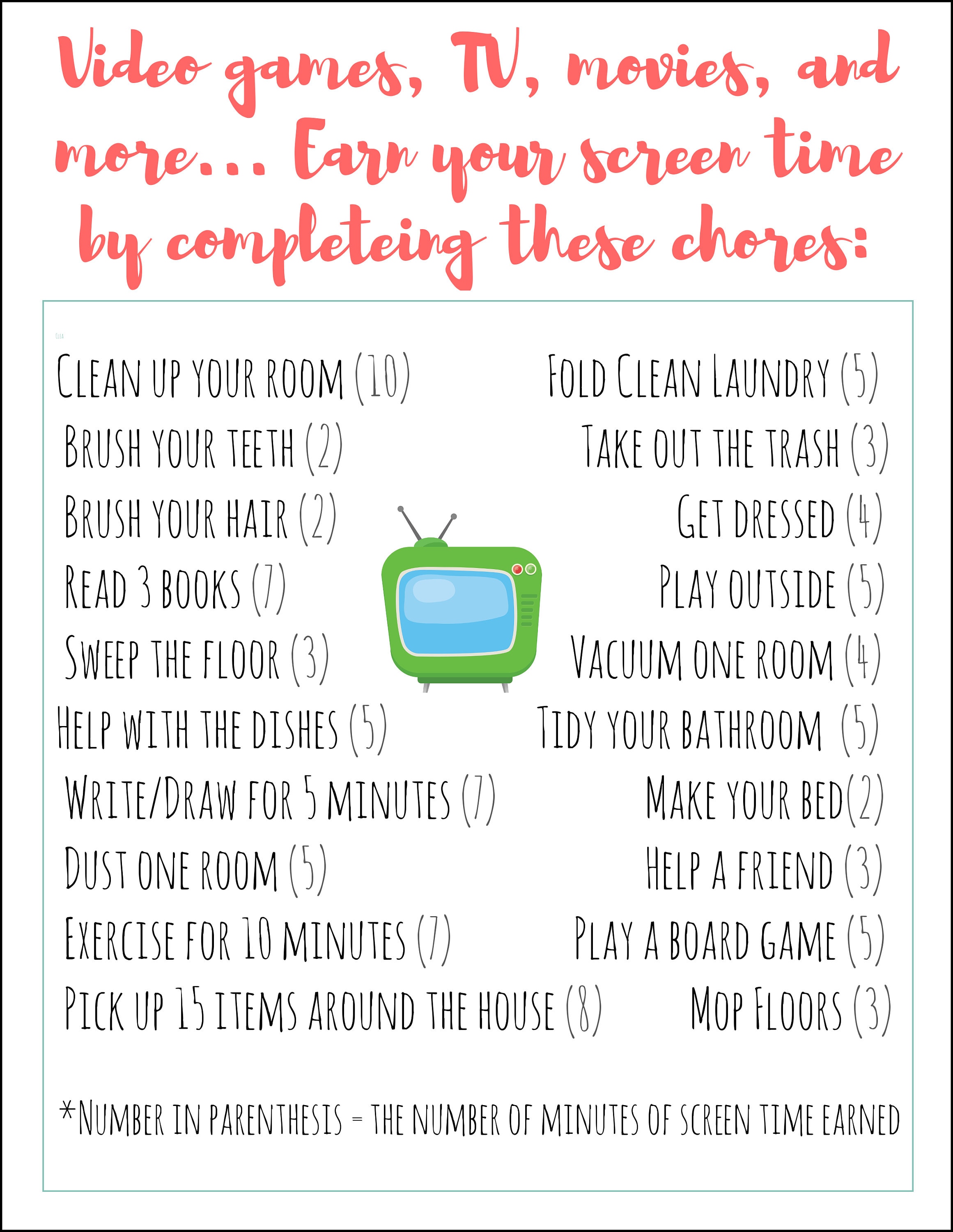 Screen Time Reward Chart - Etsy