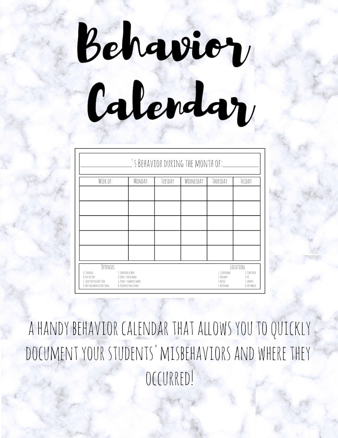 Behavior Calendar [PRINTABLE] Classroom Behavior Chart for Classroom ...