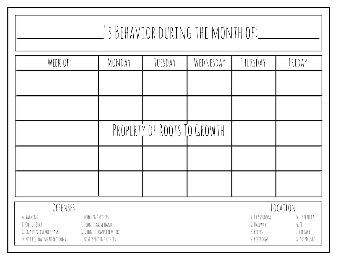 Behavior Calendar [PRINTABLE] Classroom Behavior Chart for Classroom ...