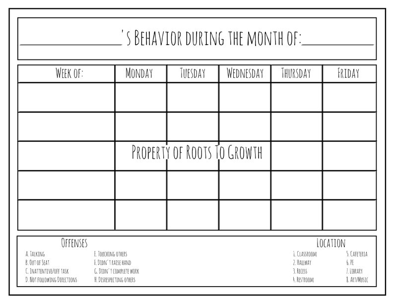 Behavior Calendar [PRINTABLE] Classroom Behavior Chart for Classroom ...