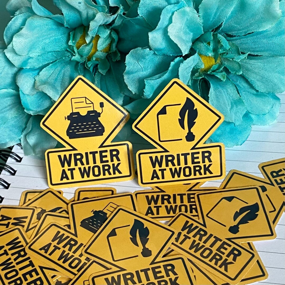 Caution Sign Writer at Work Typewriter and Quill Sticker | Gifts for ...