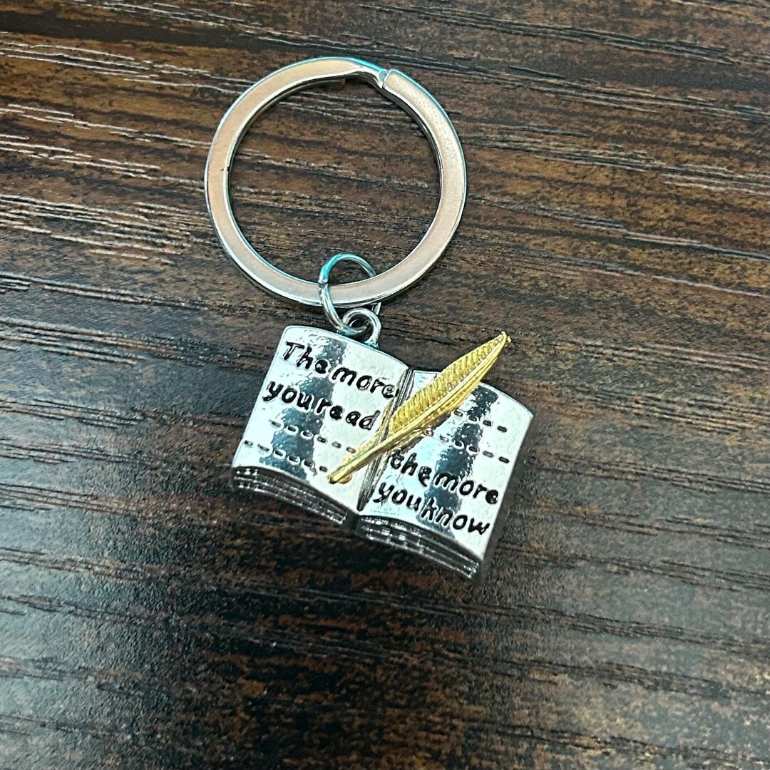 The More You Read the More You Know Book and Feather Metal Keychain ...