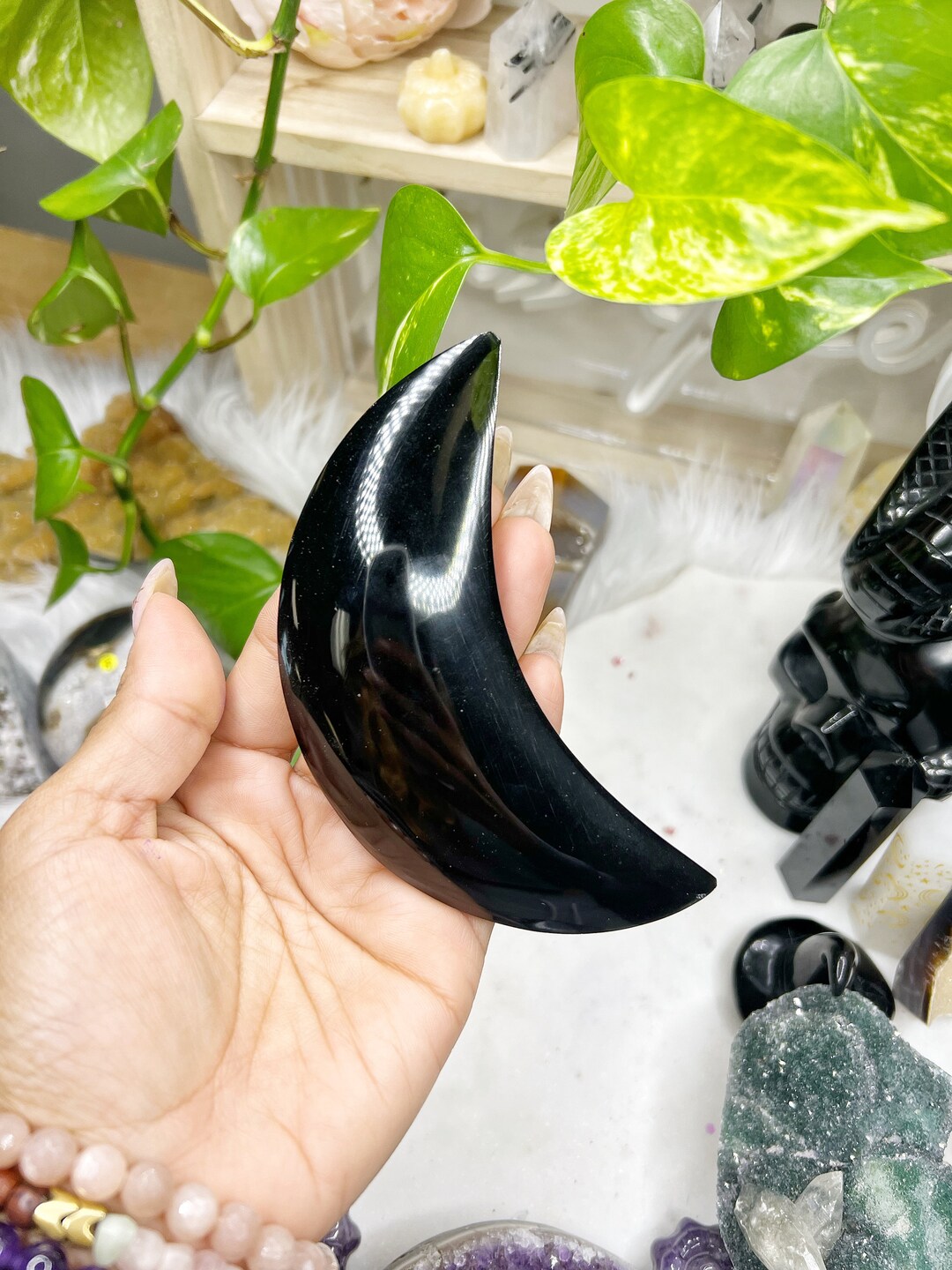 Black Obsidian Moon Protection Crystal - Etsy