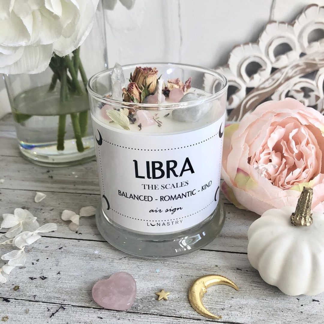 Libra Soy Candle, Zodiac Candle, Crystal Candle, Botanical Candle, the ...