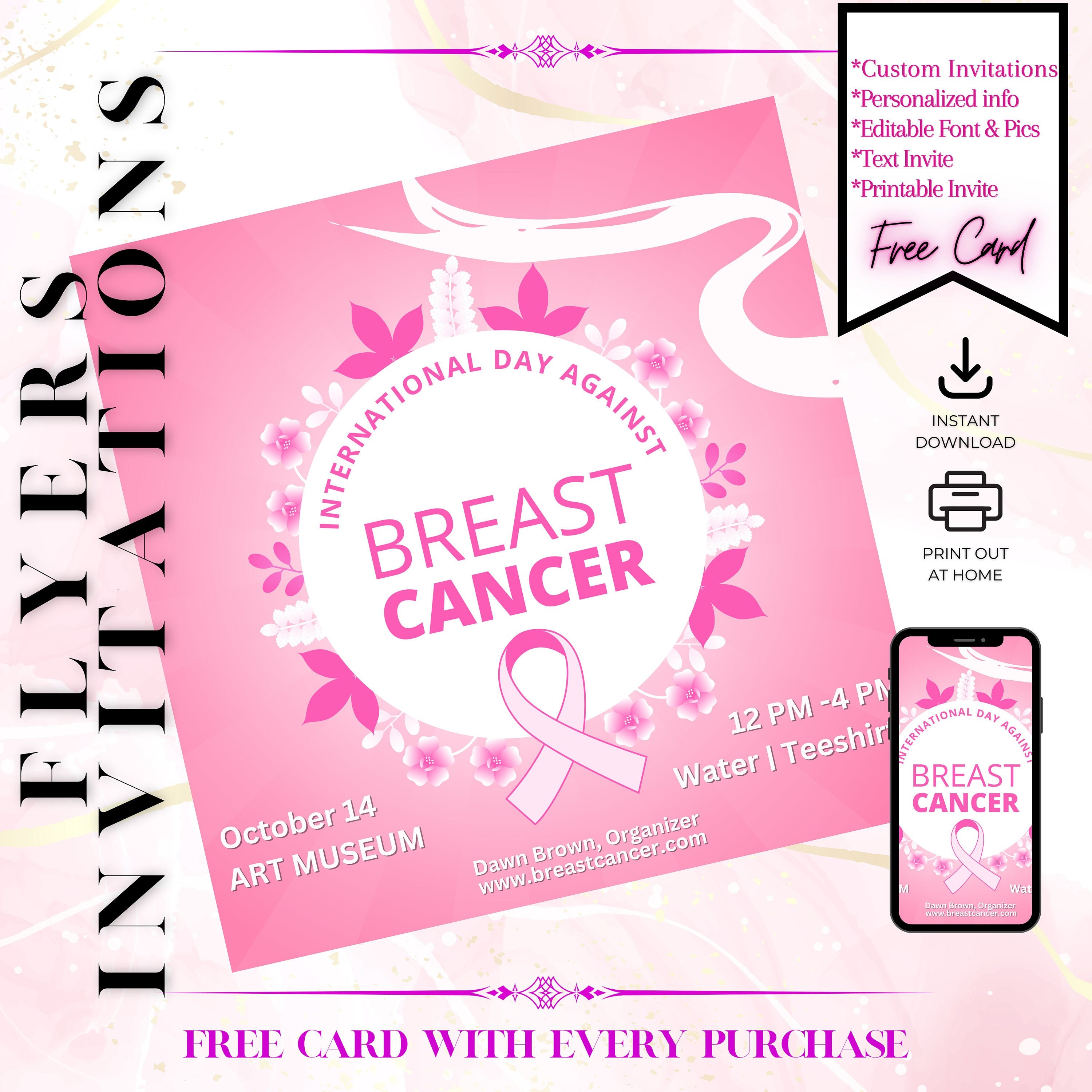 Personalize Breast Cancer Awareness Event Invite, Fight, Pink Ribbon ...