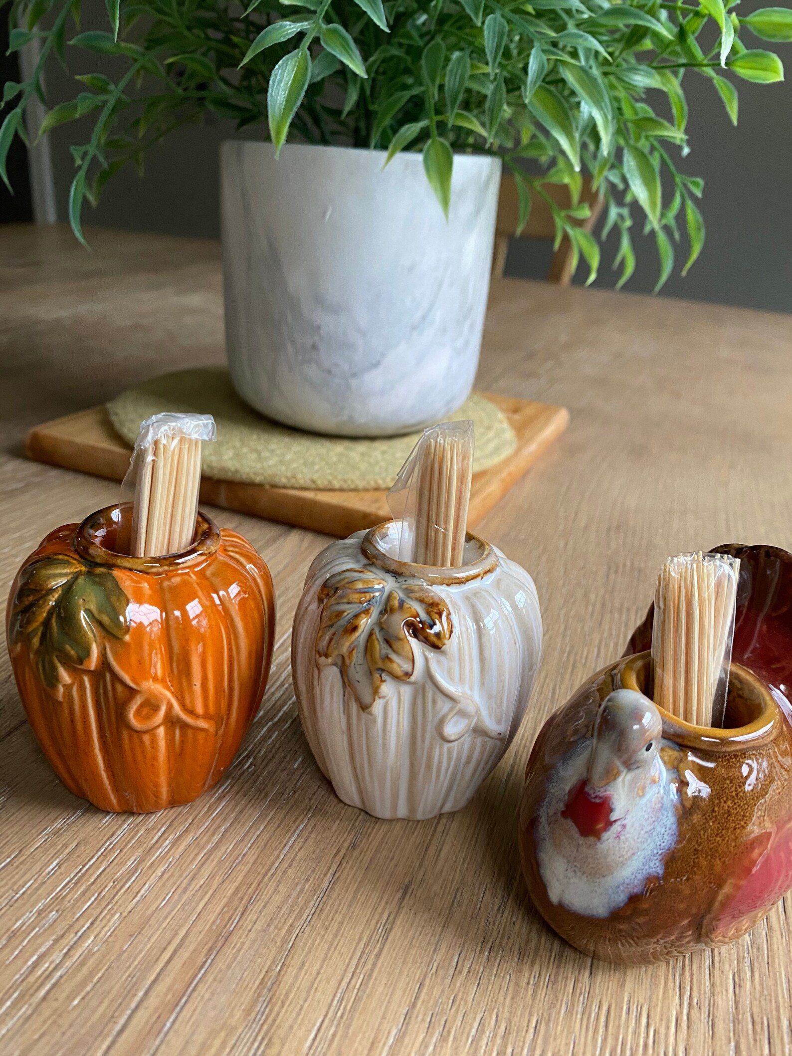 Choice of Pumpkin or Turkey Ceramic Toothpick Holder or Salt & Pepper ...