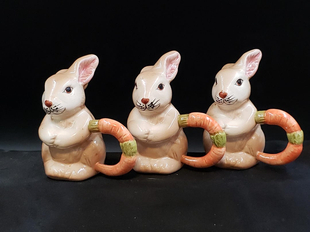 Bunny Rabbit Napkin Rings Set of 3 for Bunny Collector Tableware Easter ...