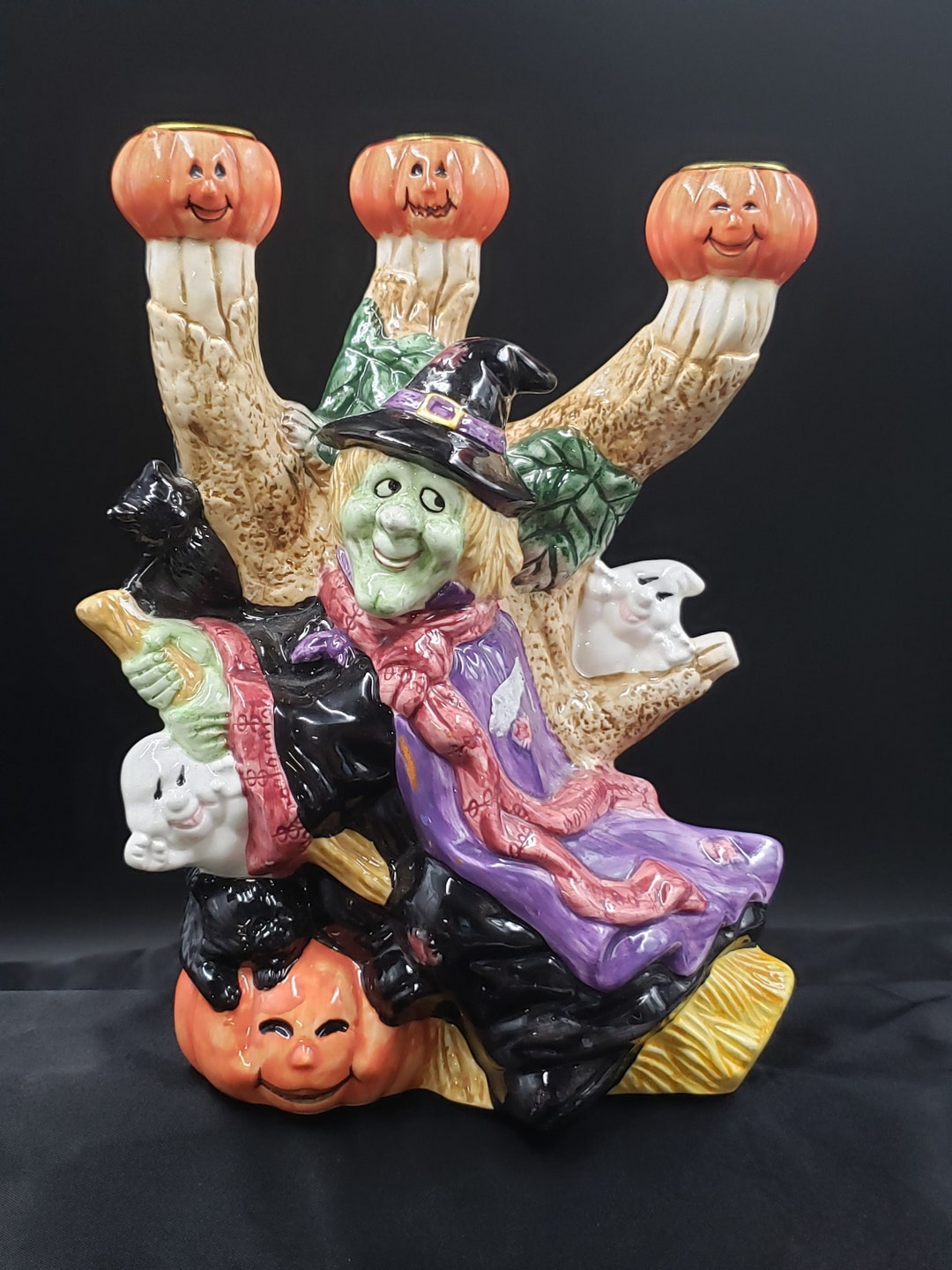 Fitz & Floyd Ceramic Witch Black Cat Pumpkin Ghost Jack O Lantern ...