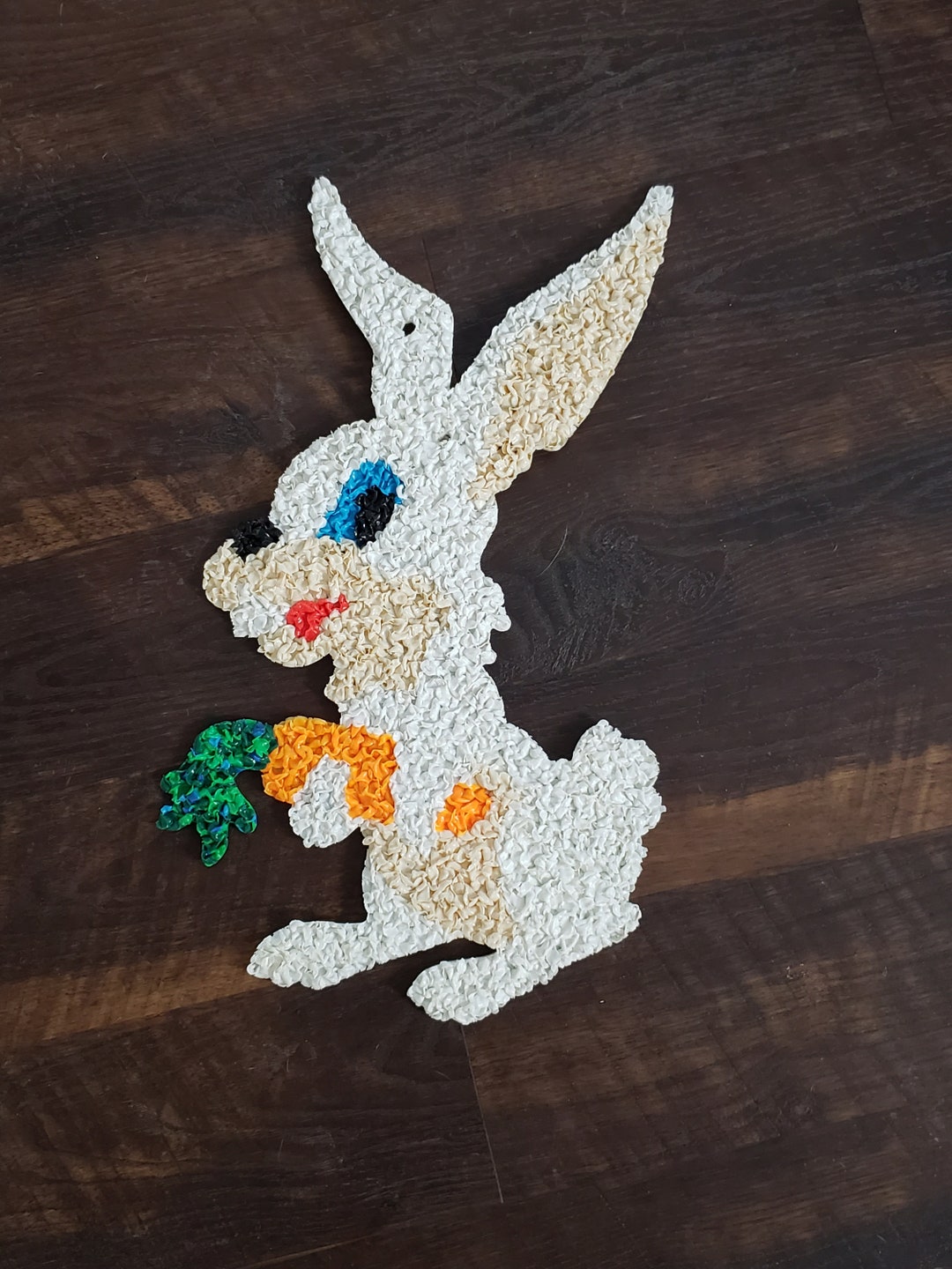 Retro 1970s Popcorn White Bunny Rabbit With Carrot for Easter Spring ...