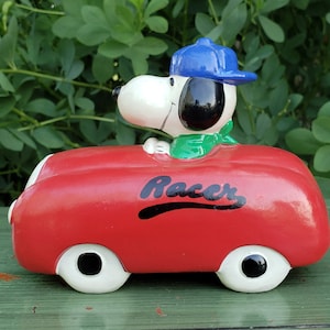 RARE Snoopy Race Car Racer Bank Gift for Race Car Driver Enthusiast ...