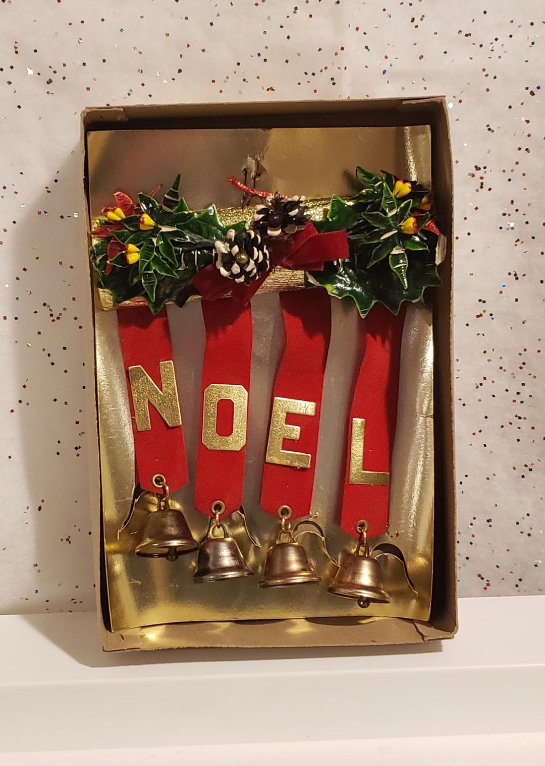 Vintage Sears NOEL Log Bell Decoration for Christmas Door Window ...