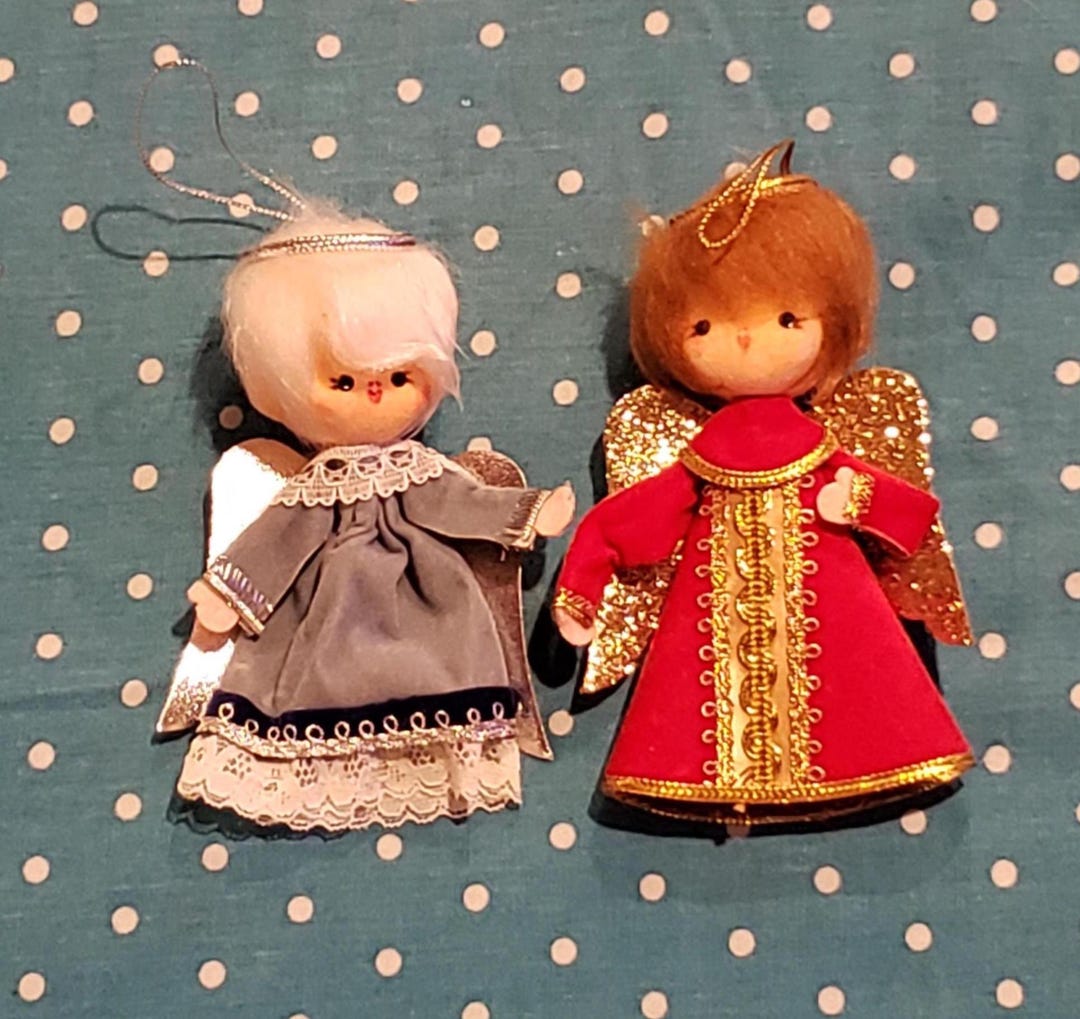 Vintage Retro MCM Angel Ornament Set With White Hair and Red Auburn ...