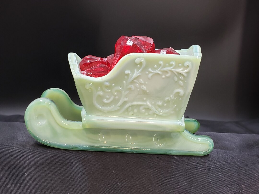 Boyd's Green Milk Glass Sleigh Sled for VPG RARE Jadeite HTF Gift ...