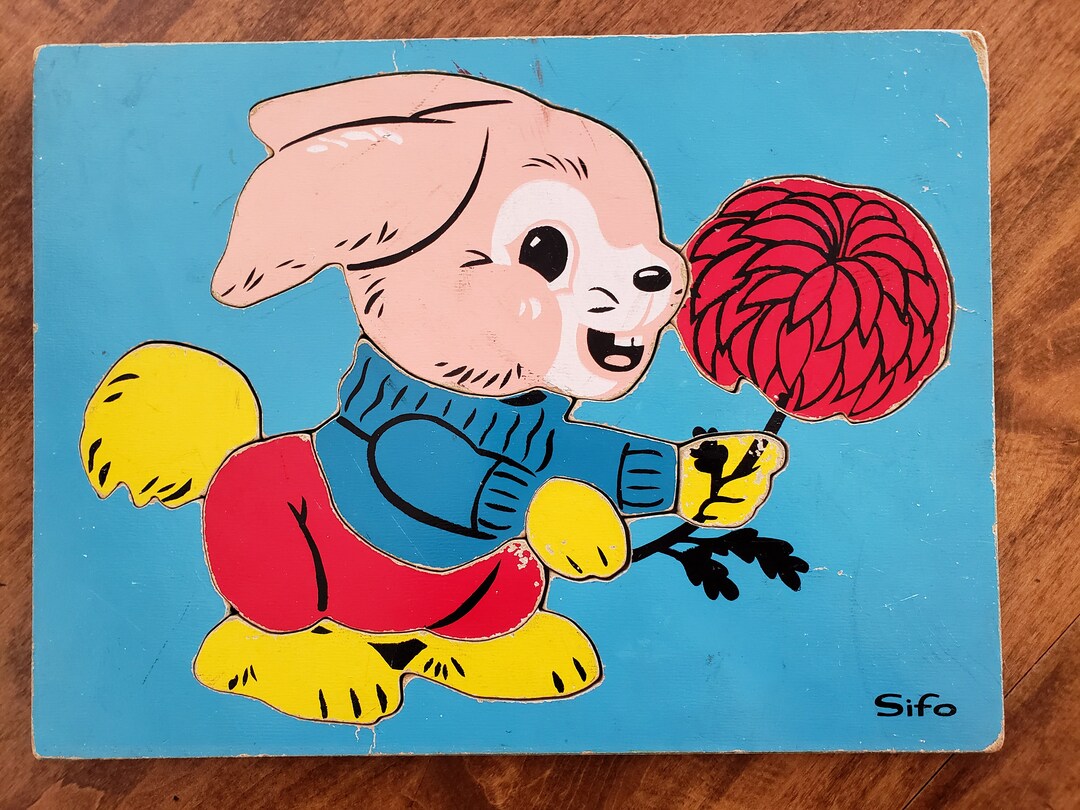 Vintage Sifo Bunny Rabbit 8 Piece Wooden Tray Puzzle Gift for Child ...