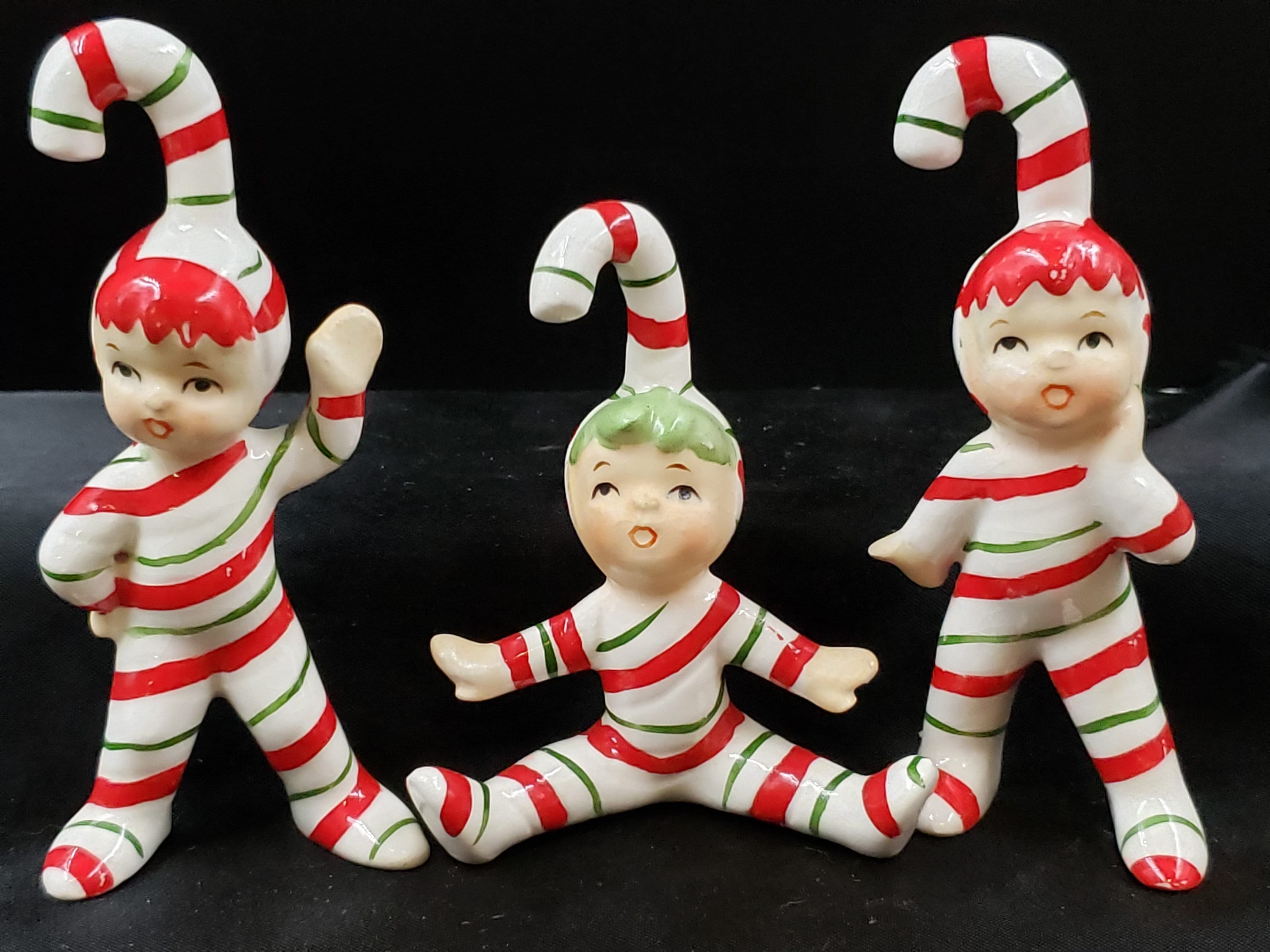 Super CUTE Lefton Candy Cane Striped Pixie Kids Set of 3 | Etsy