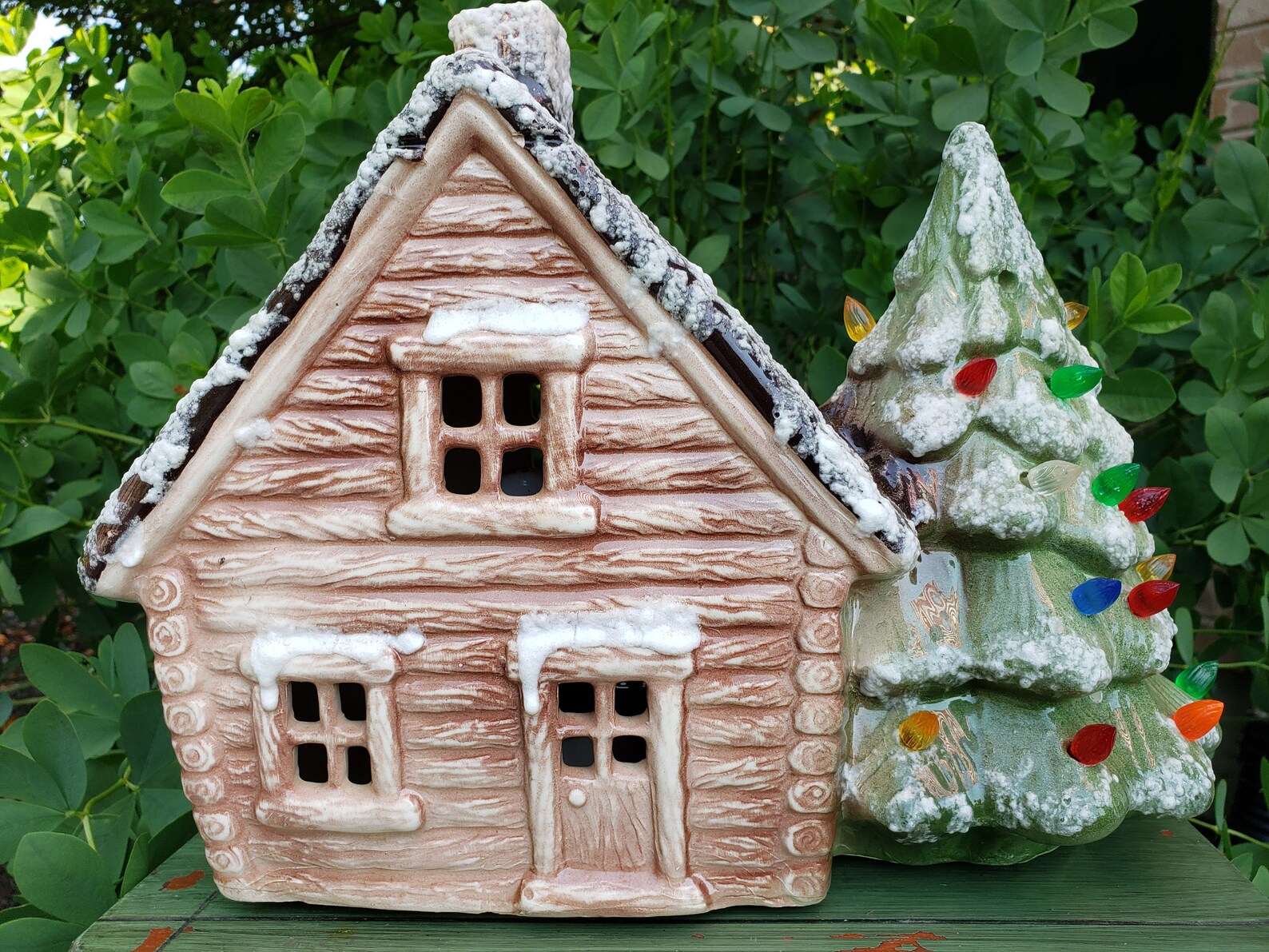 Trim'n Glo Lighted Ceramic Mountain Tree House by Marcia Ceramics North ...