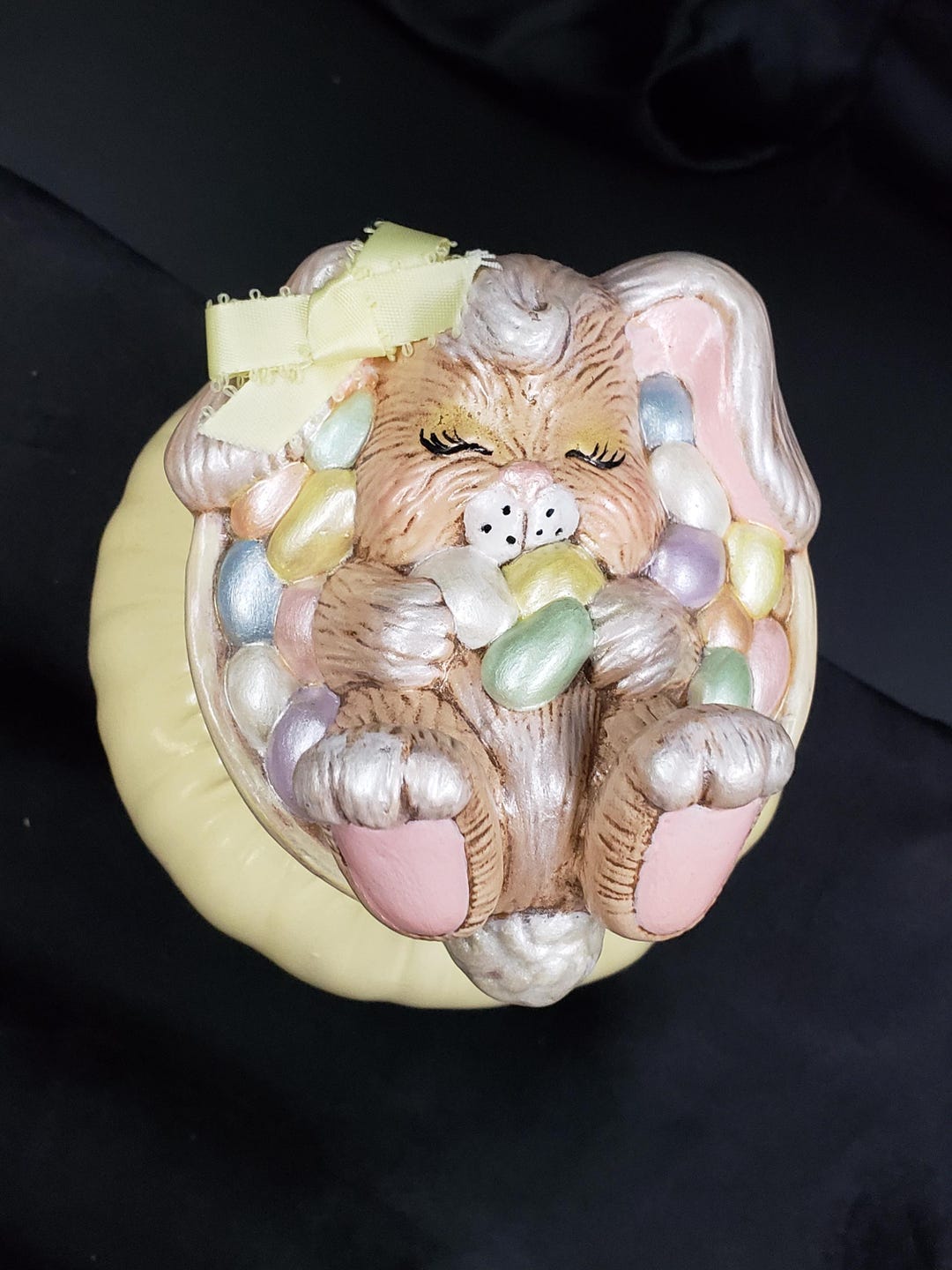 Vintage Retro Dona's Mold Ceramic Bunny Sleeping in a Basket Candy Dish ...