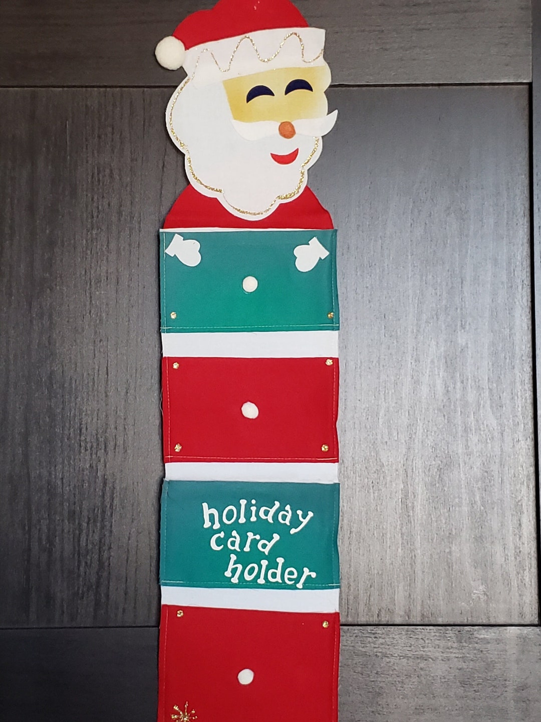 Vintage Felt Santa Claus Holiday Card Holder Wall Hanging for Retro ...