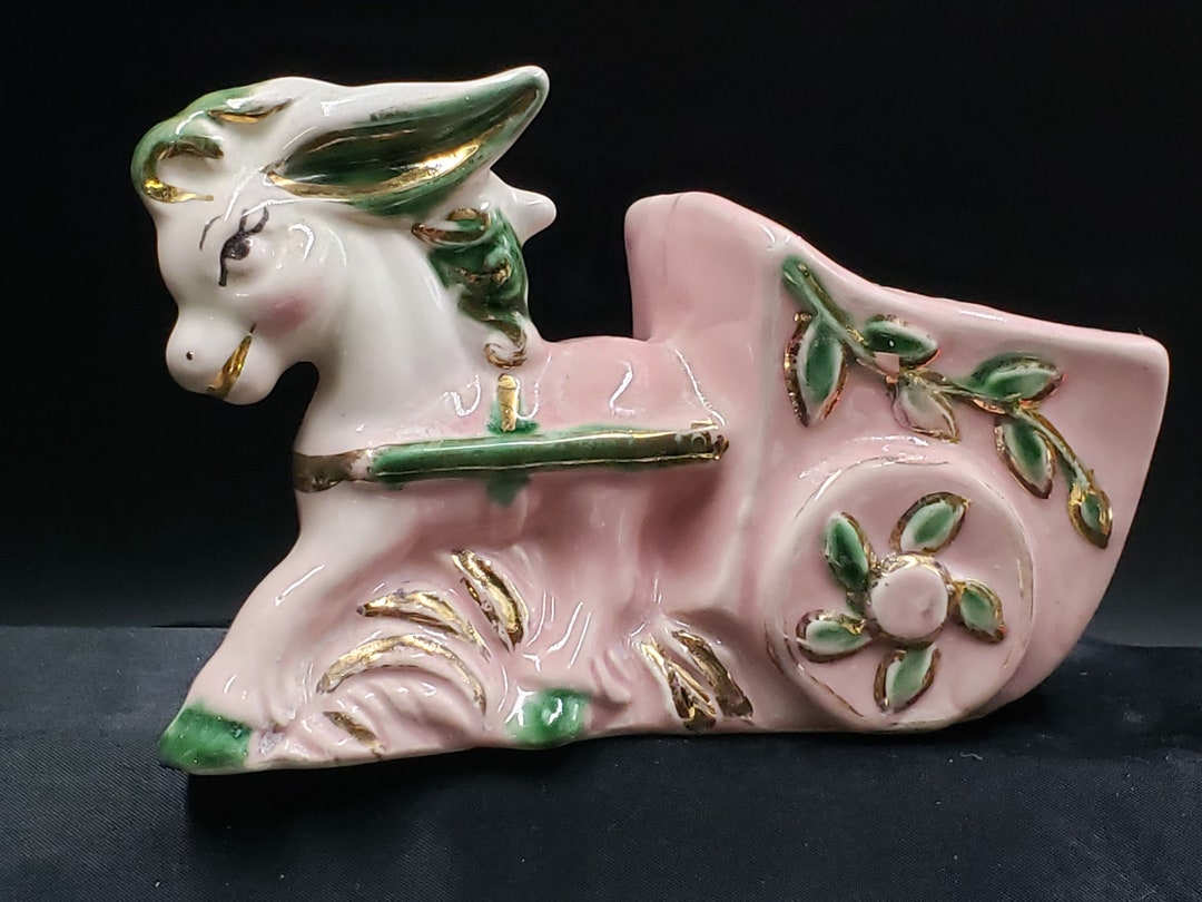 Vintage Pink and Gold Donkey and Cart Planter for Vintage Planter ...