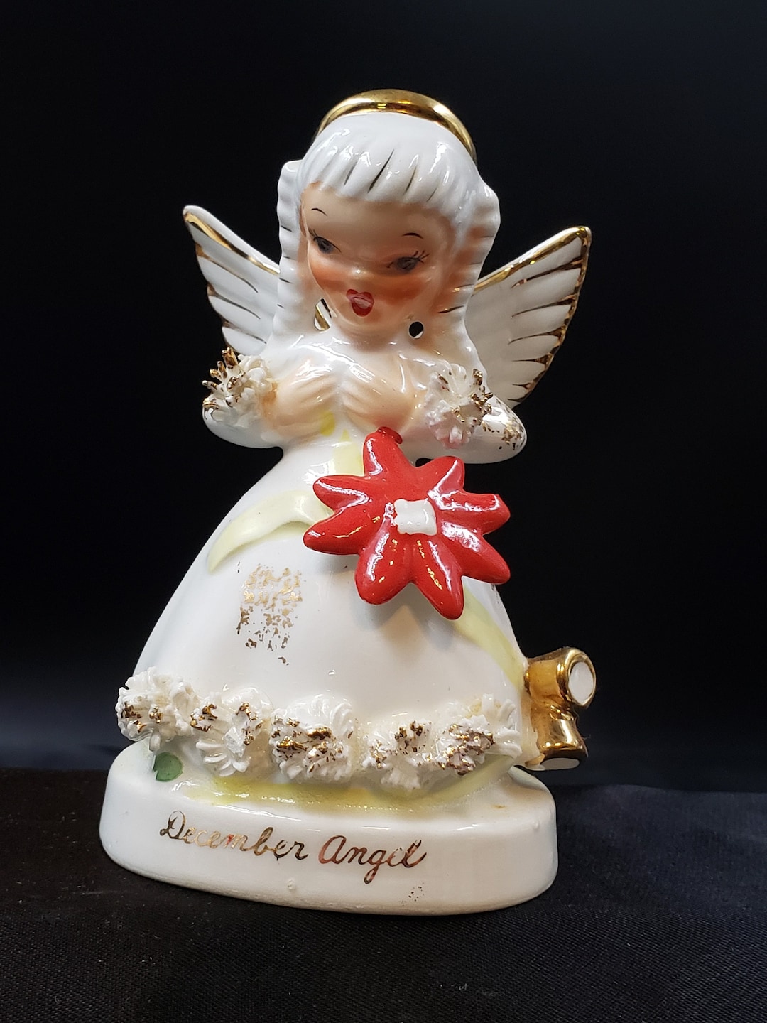 Napco December Angel With Gold Bells and Pointsettia Gift for December ...