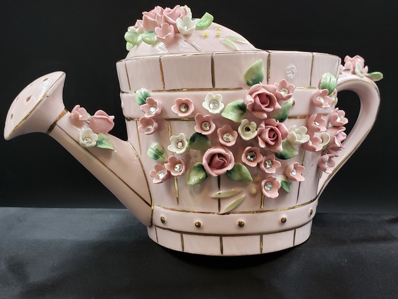 Lefton Pretty Pink Watering Can With Sparkly Rhinestone - Etsy