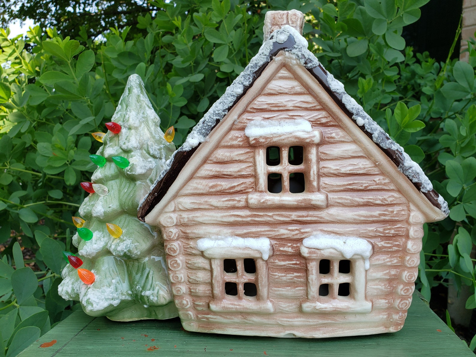 Trim'n Glo Lighted Ceramic Mountain Tree House by Marcia Ceramics North ...