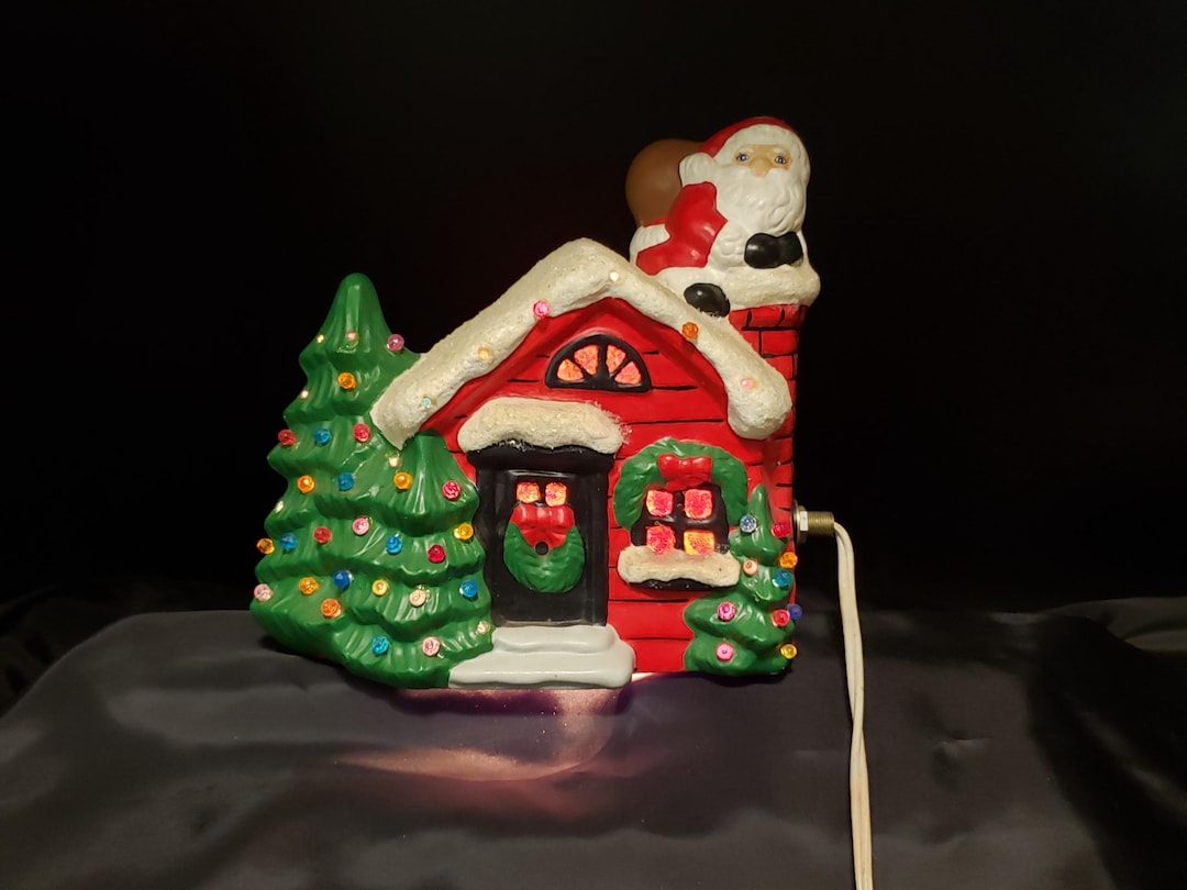 Vintage Ceramic Lighted House With Santa Indoor Tabletop Display for ...