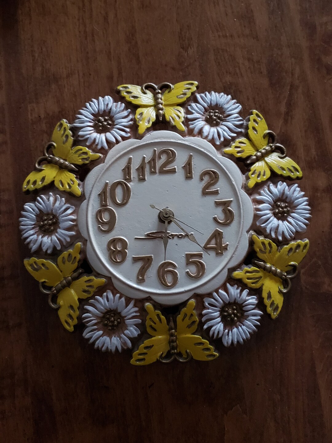 RARE FUN Sexton Cast Iron Wall Clock With Butterflies and Daisies Gift ...