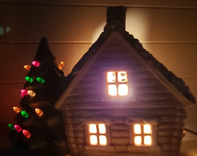 Trim'n Glo Lighted Ceramic Mountain Tree House by Marcia Ceramics North ...