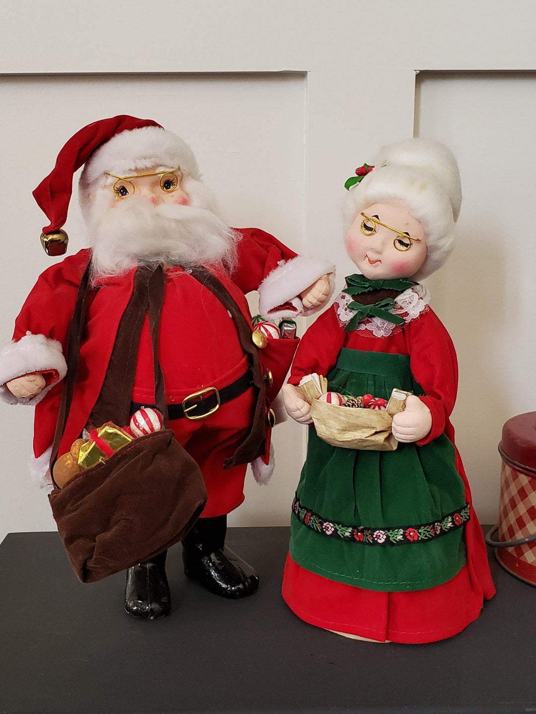 Vintage Styrofoam Santa & Mrs Claus Set With Treats 12" Christmas Dolls ...