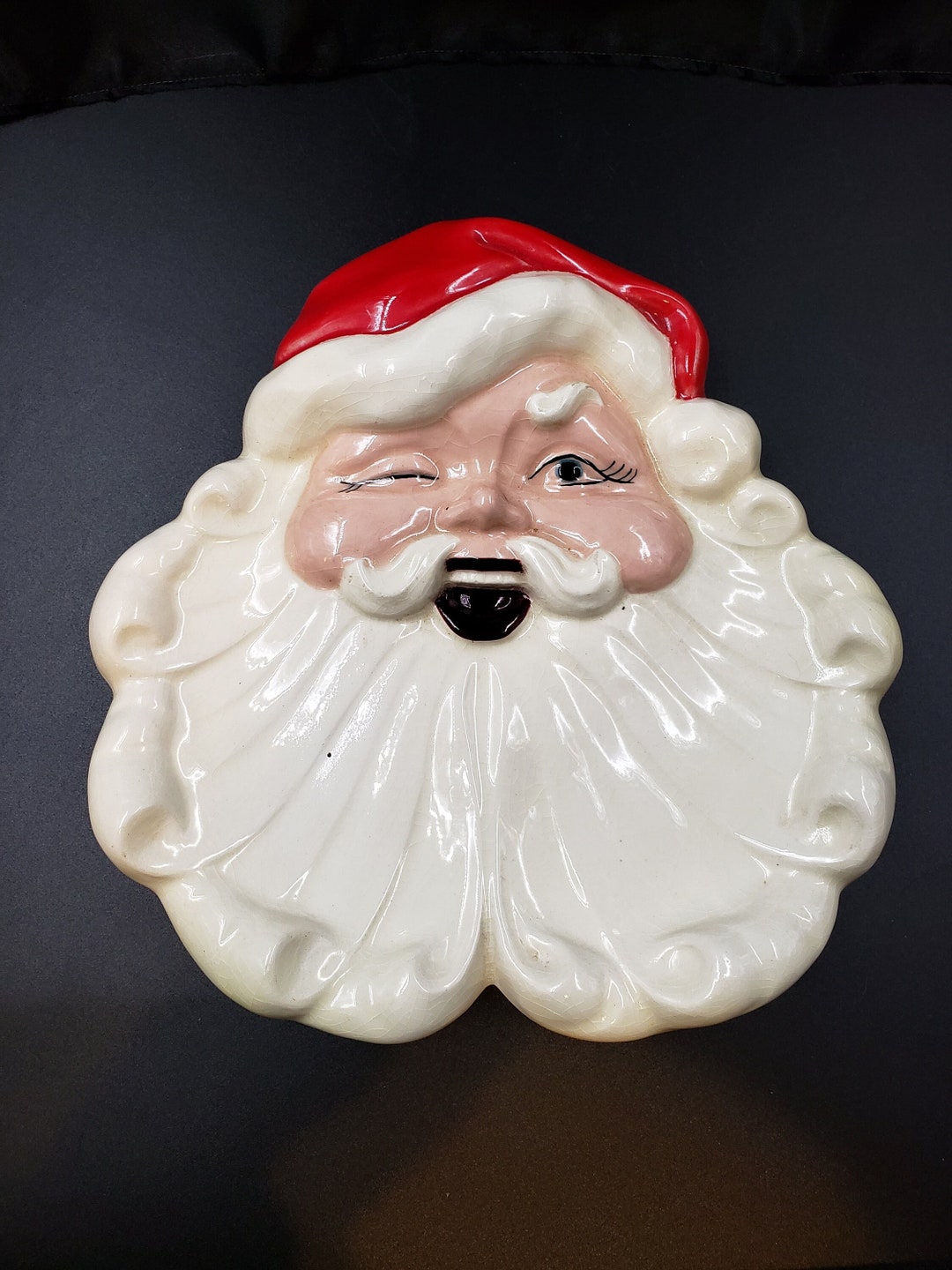 Vintage Ceramic Winking Santa Wall Hanging or Plate Tray Dish Gift for ...