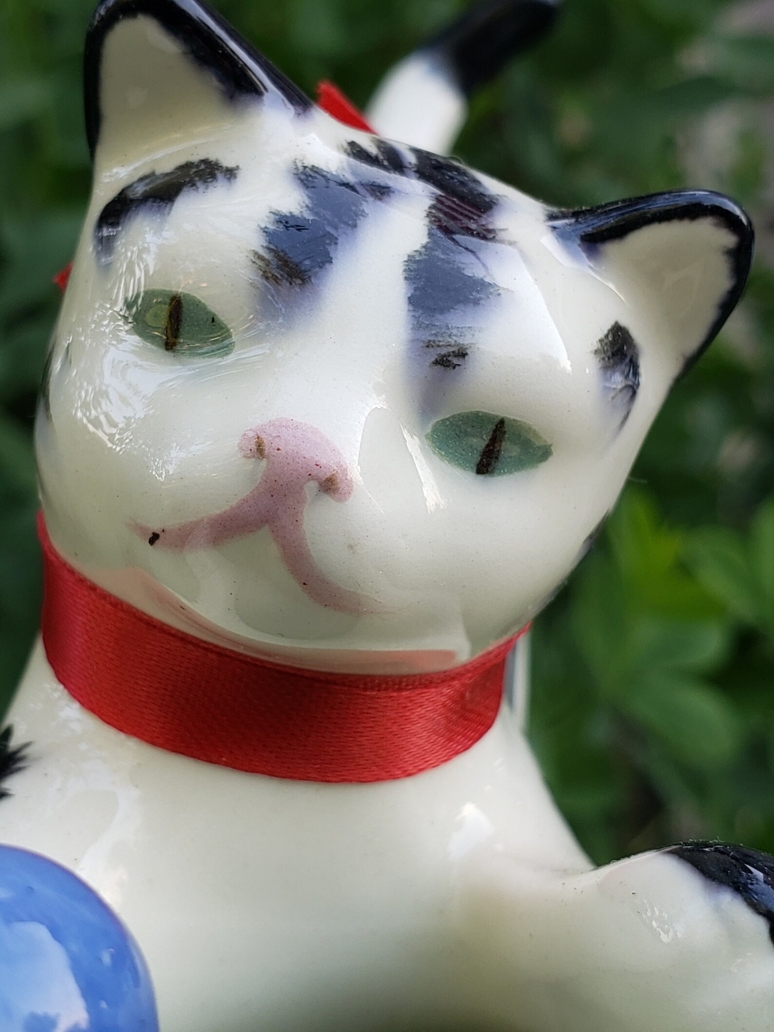 Mitzi Black and White Cat Figurine With Red Bow Playing With | Etsy