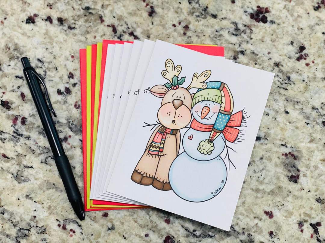 Christmas Notecards, Reindeer Note Cards Set, Christmas Thank You Cards ...