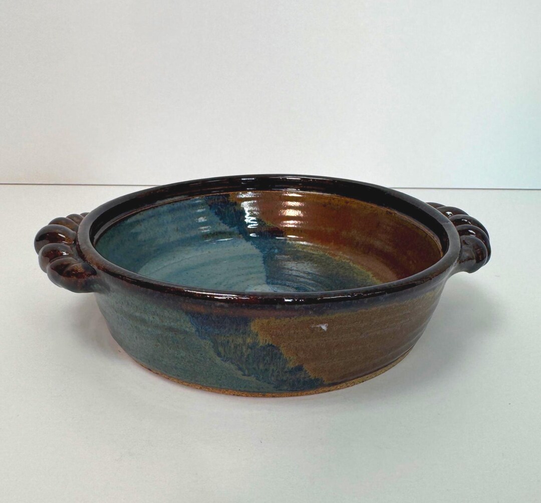 Vintage Blue & Brown Stoneware Bowl Pie Dish Handcrafted Dutch Hill ...