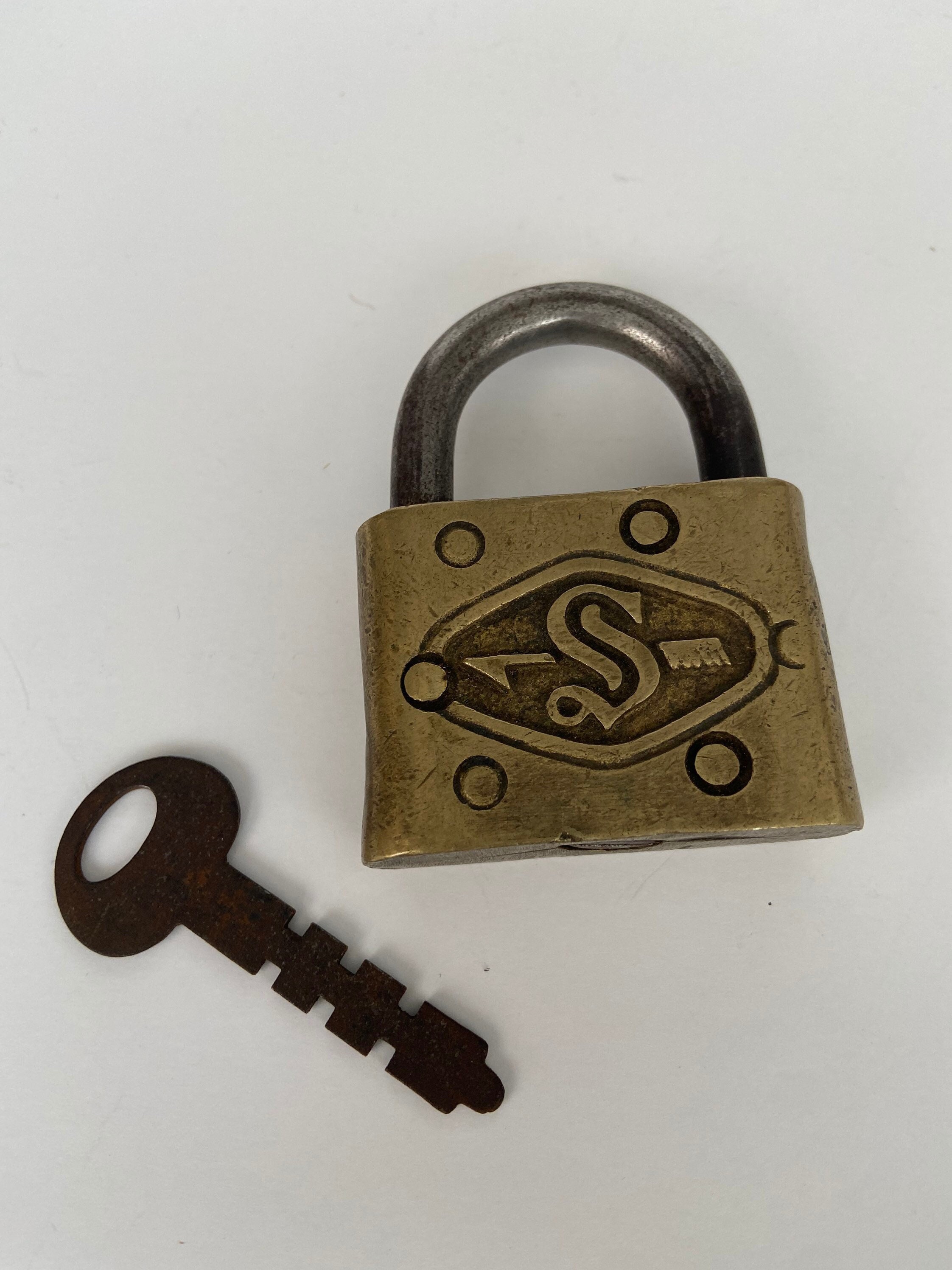Vintage Slaymaker Smith Arrow Logo Lock & Key Set Antique Brass Iron ...