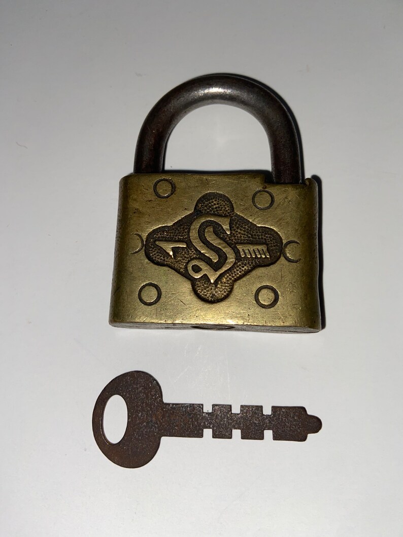 Vintage Slaymaker Smith Arrow Logo Lock & Key Set Antique Brass Iron ...