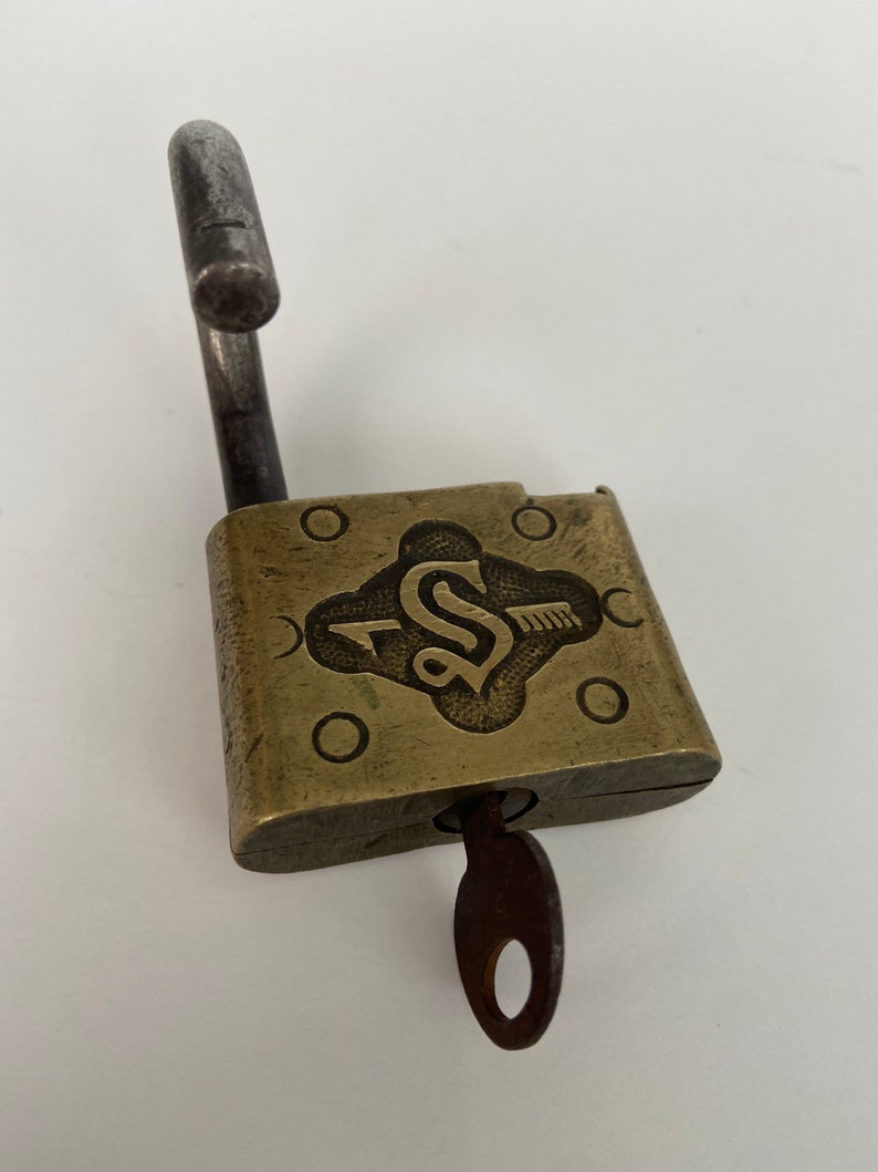 Vintage Slaymaker Smith Arrow Logo Lock & Key Set Antique Brass Iron ...