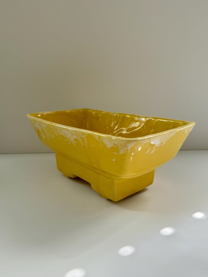 Vintage Ceramic Rectangular Footed Planter in Yellow - Succulent Herb ...