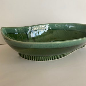 Vintage 1950s Cookson Pottery Planter - Green Leaf Shaped Ceramic Dish ...