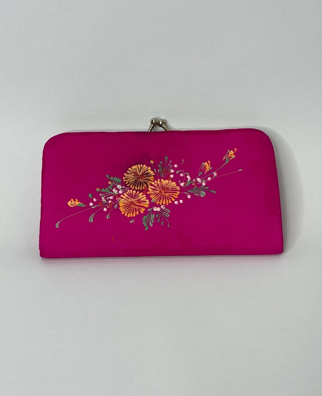 Vintage Hot Pink Floral Embroidered Clutch Coin Purse - Kisslock ...